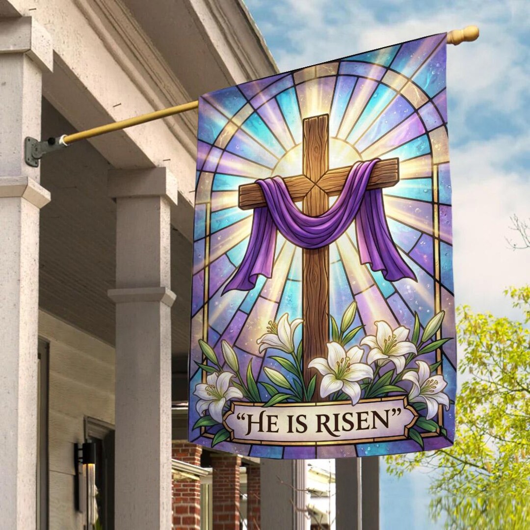 Purple Lent He is Risen Flag, House Banner, Lenten Season Garden Flag ...