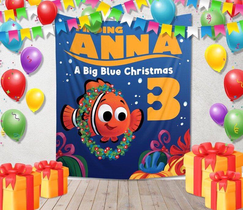 Custom Backdrop Finding Nemo Christmas Banner, Personalize Nemo Dory ...