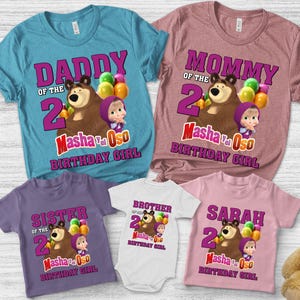 Personalized Masha and Bear Birthday Shirt, Custom Masha Cartoon Shirt ...