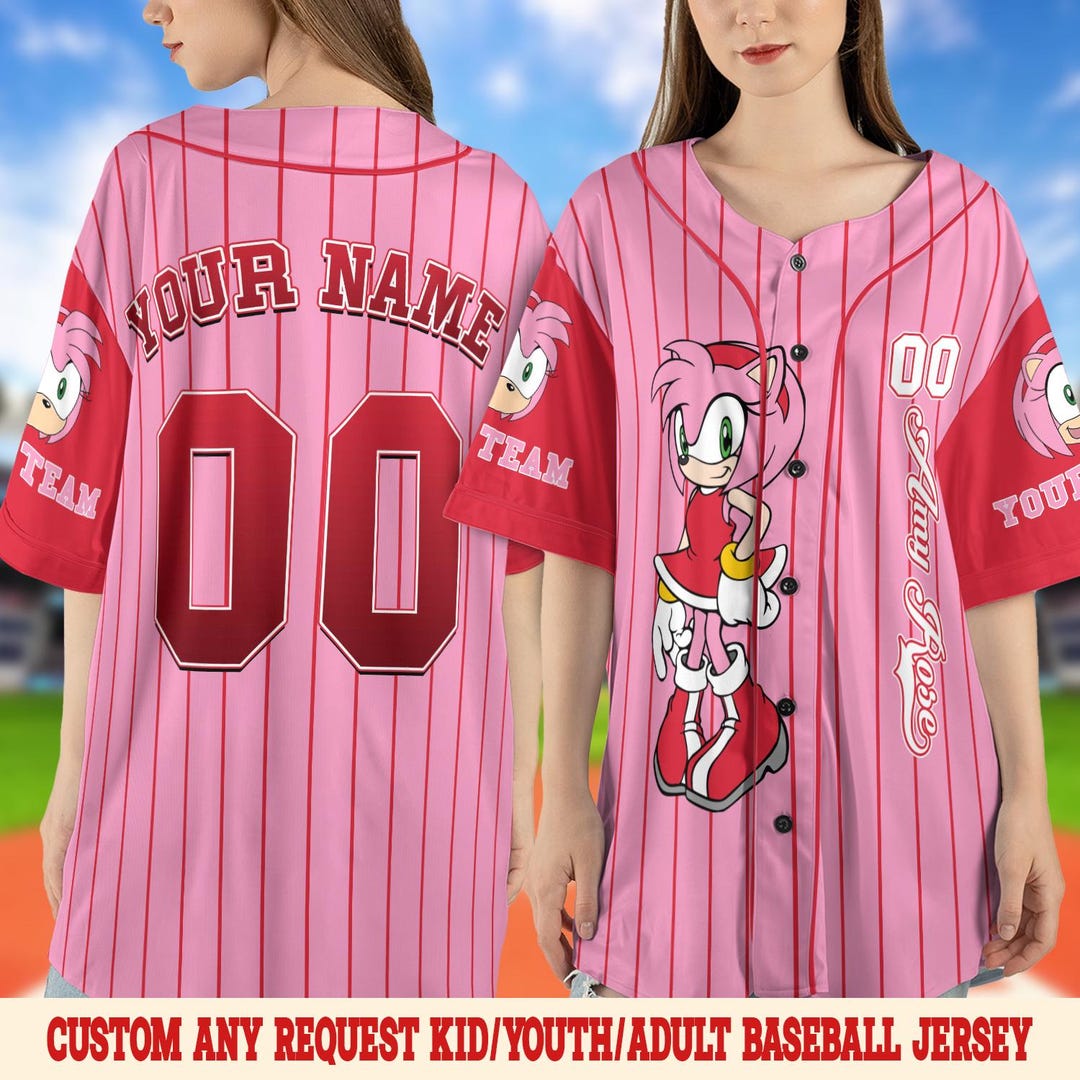 Custom Amy Rose Baseball Jersey, Personalized Sonic Baseball Jersey ...
