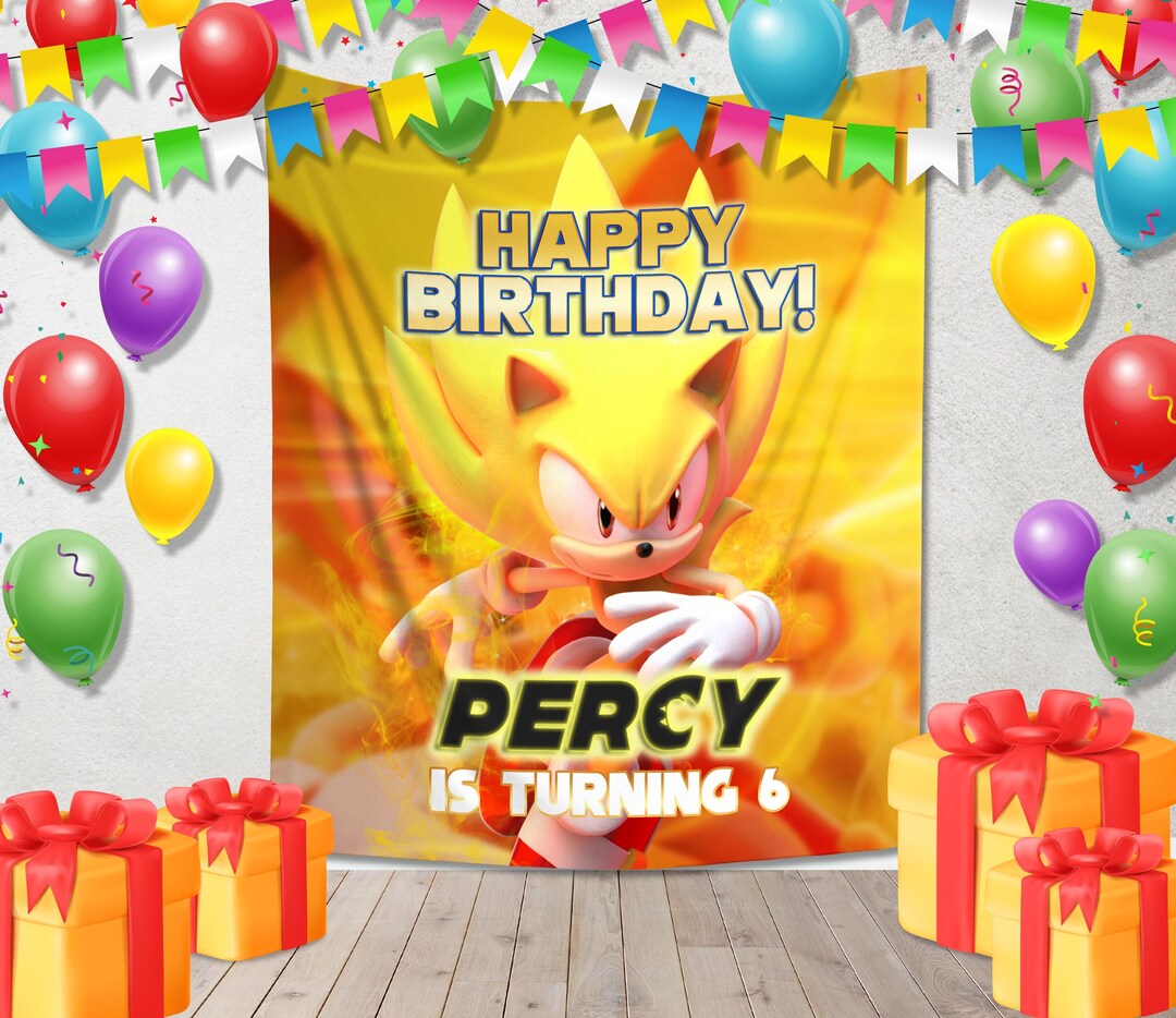 Super Sonic Birthday Party Backdrop/super Sonic Hedgehog Birthday ...