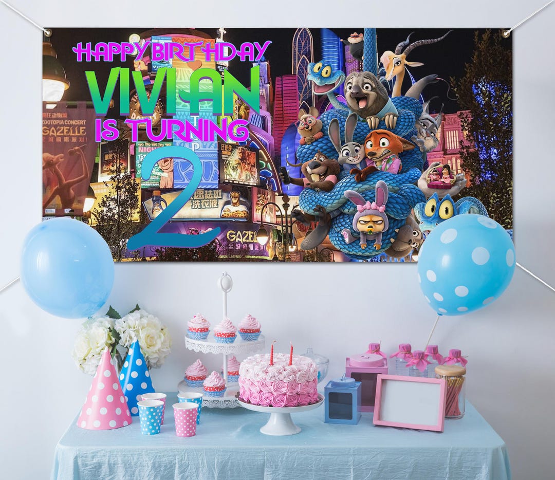 Zootopia 2 Birthday Party Backdrop Zootopia Baby Shower Banner ...