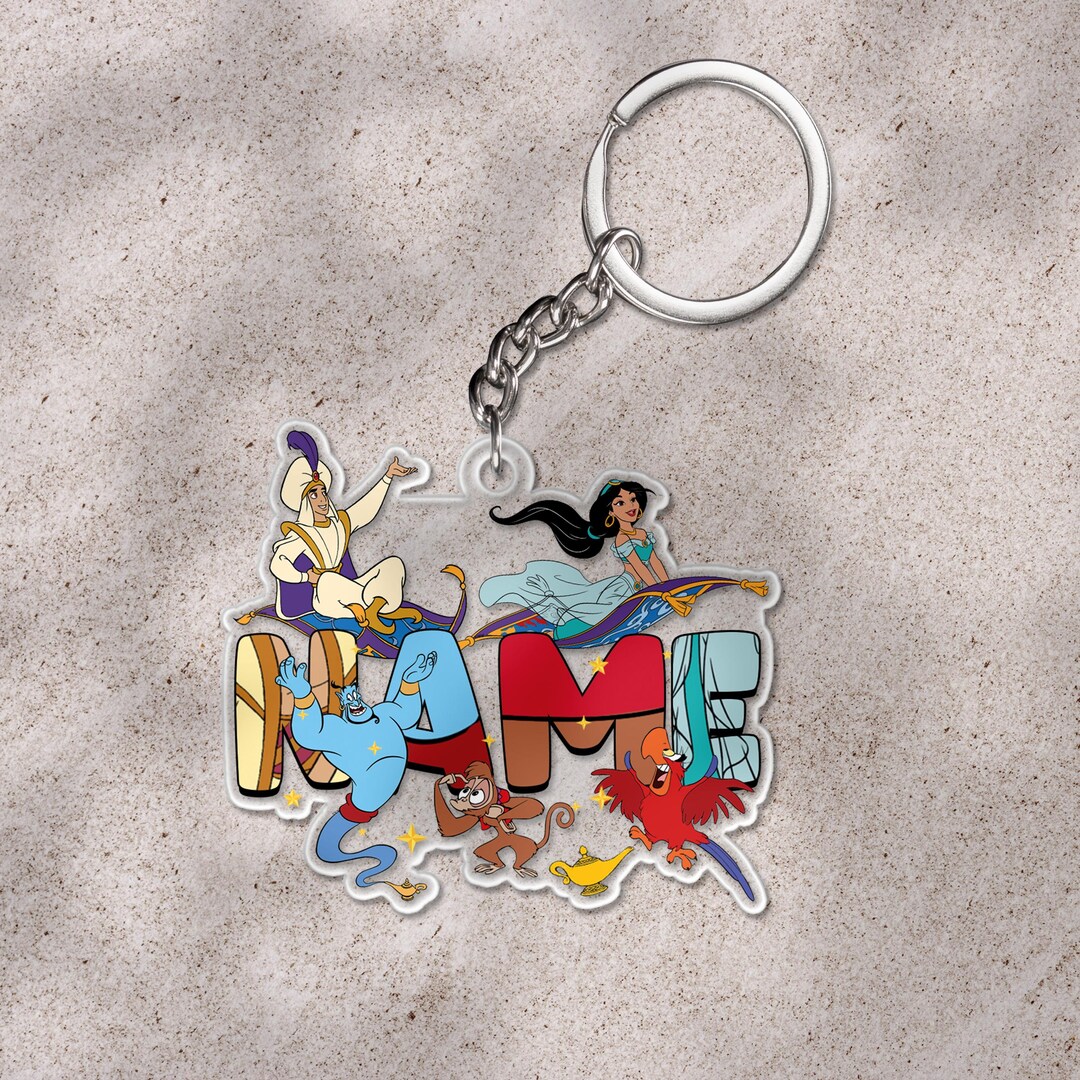 Personalized Alladin Birthday Keychain, Aladdin Jasmine Genie ...