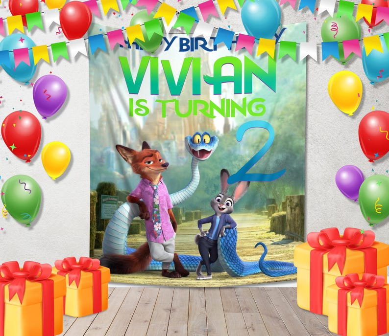 Zootopia 2 Birthday Party Backdrop Zootopia Baby Shower Banner ...