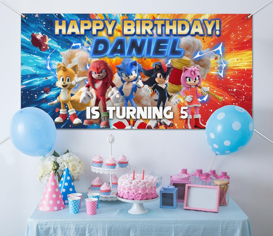 Sonic Birthday Party Backdrop/sonic Hedgehog 3 Birthday Banner/custom ...