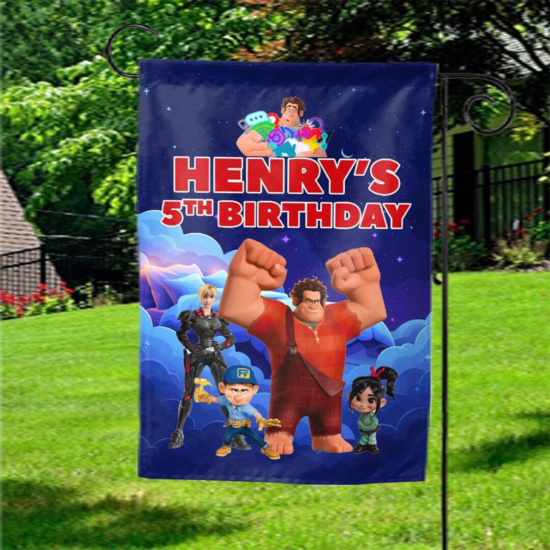 Wreck It Ralph Party Garden Flag, Wreck It Custom Happy Birthday Party ...