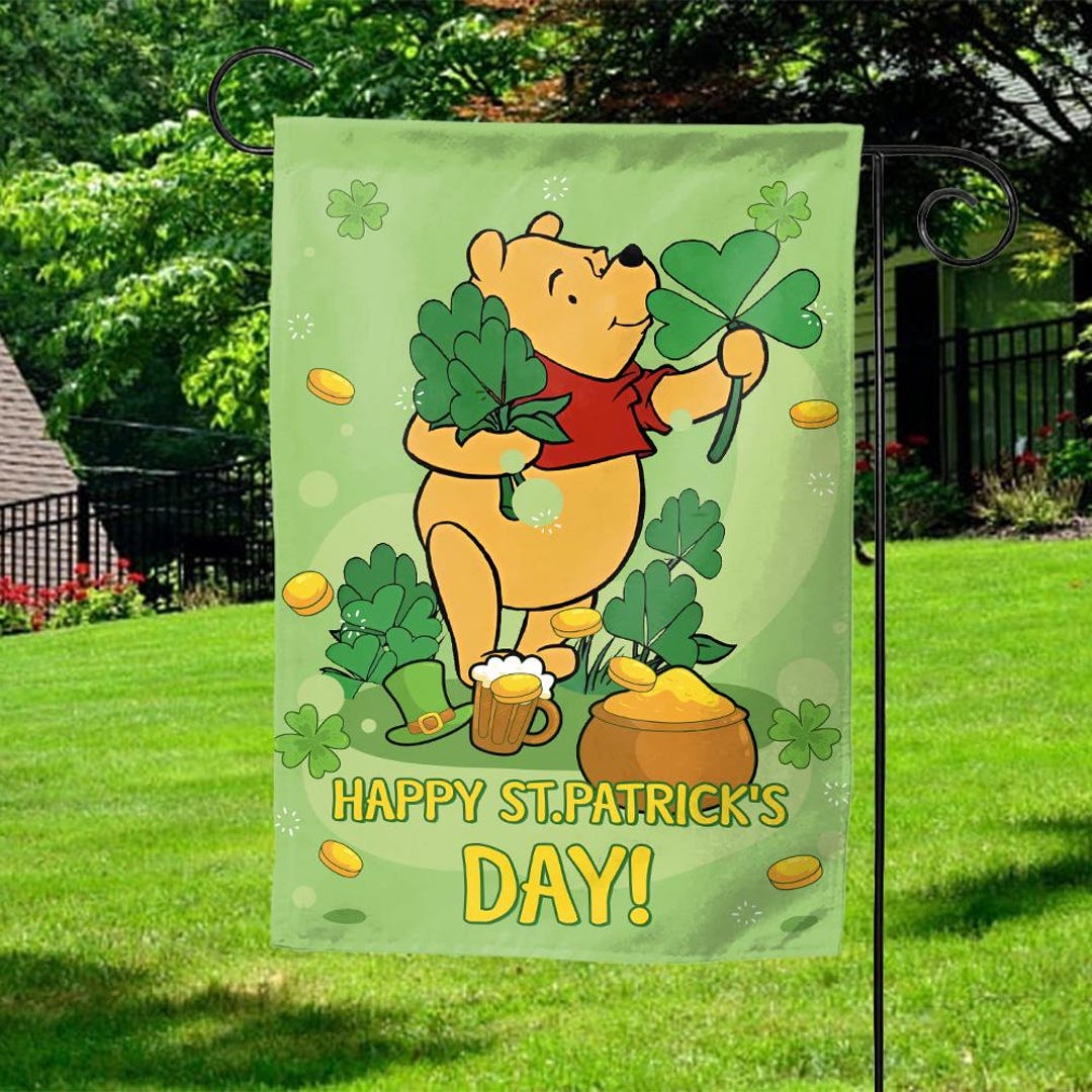 Winnie Pooh Shamrock Flag/disney Shenanigans Yard Flag/the Pooh Patrick ...