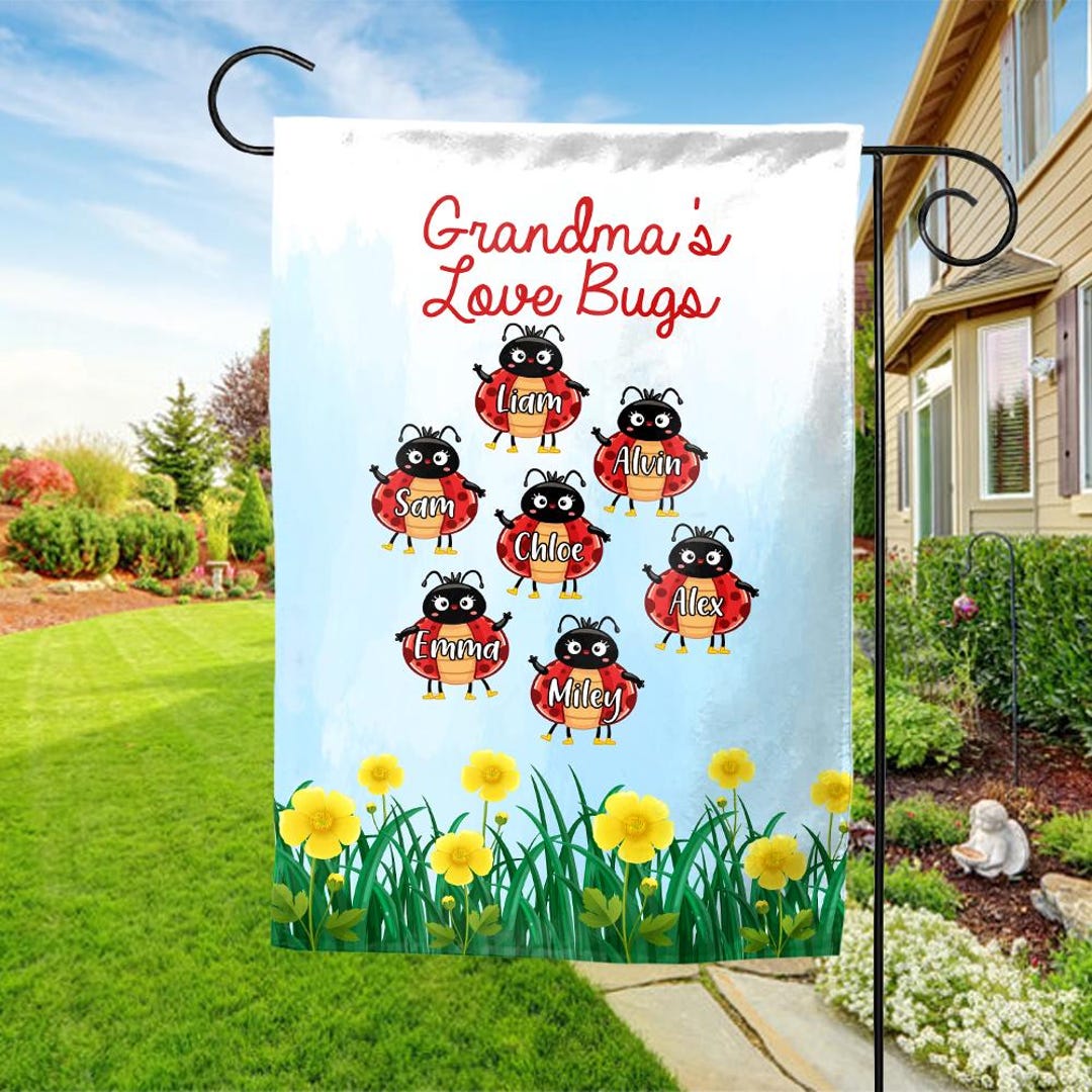 Personalized Grandma's Love Bugs Ladybug Garden Flag Grandchildren's ...