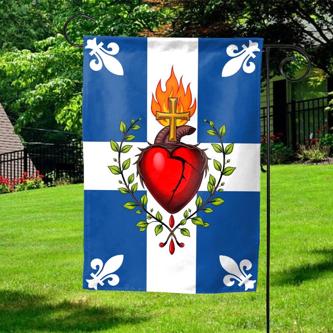 Jesus Garden Flag, Catholic Christian Home Decor, Quebec Sacred Heart ...