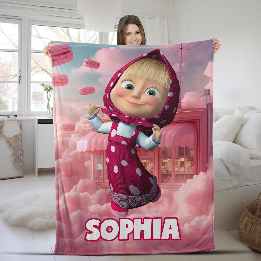 Custom Name Marsha and Bear Blanket, Marsha Bear Cartoon Velvet Blanket ...
