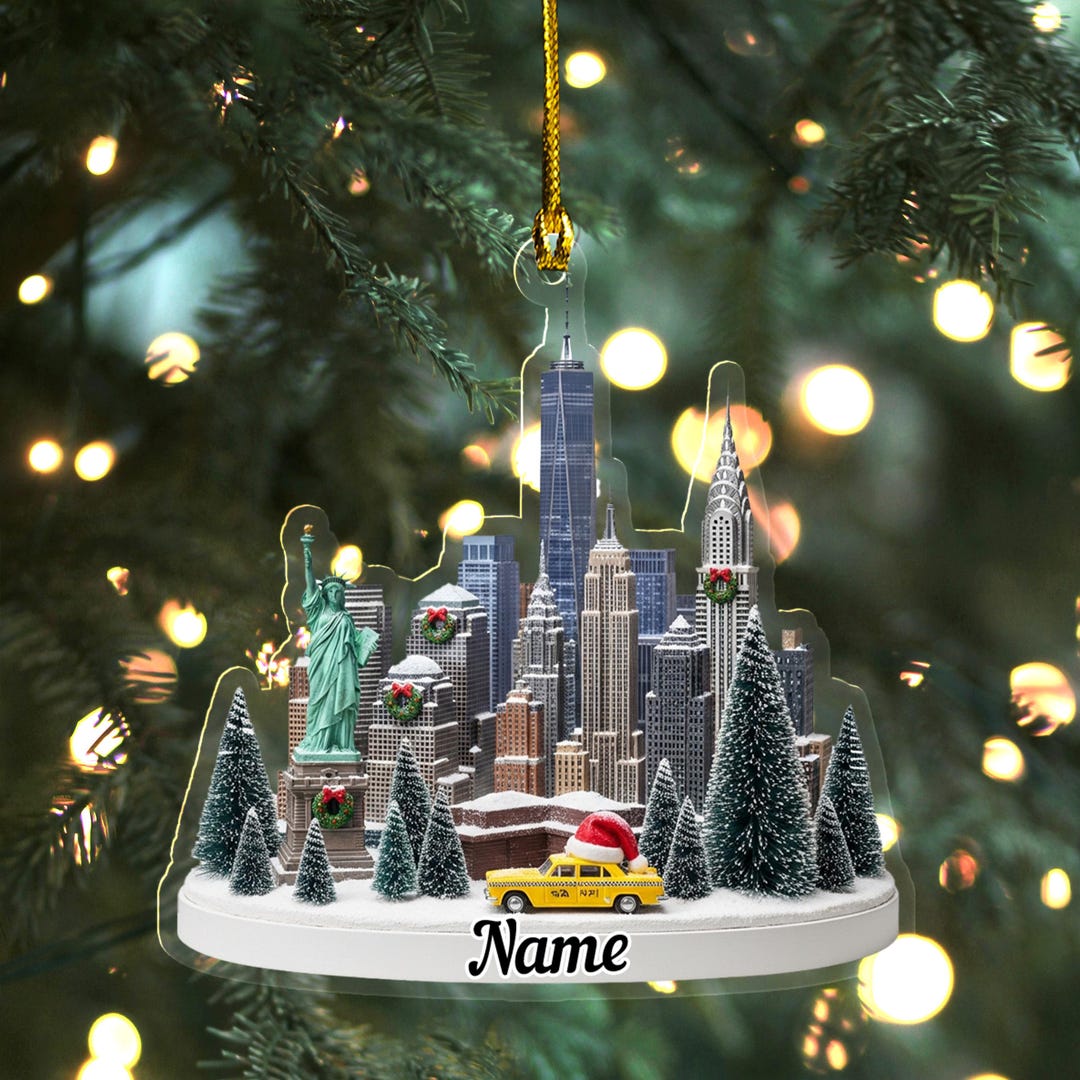 Personalized New York Landmark Ornament — Iconic Skyline & Yellow Taxi ...