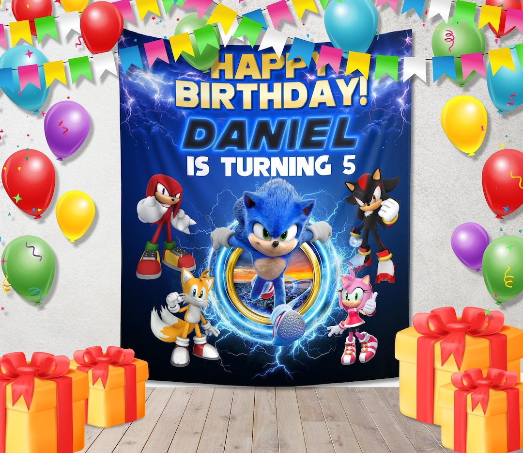 Sonic Birthday Party Backdrop/sonic Hedgehog Birthday Banner/custom ...
