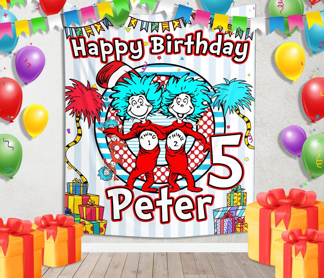Thing 1 Thing 2 Birthday Banner, Kids Birthday Banner, Thing 1 Thing 2 ...