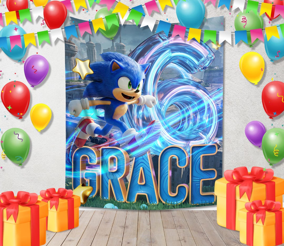 Sonic Birthday Party Backdrop/sonic Hedgehog Birthday Banner/custom ...