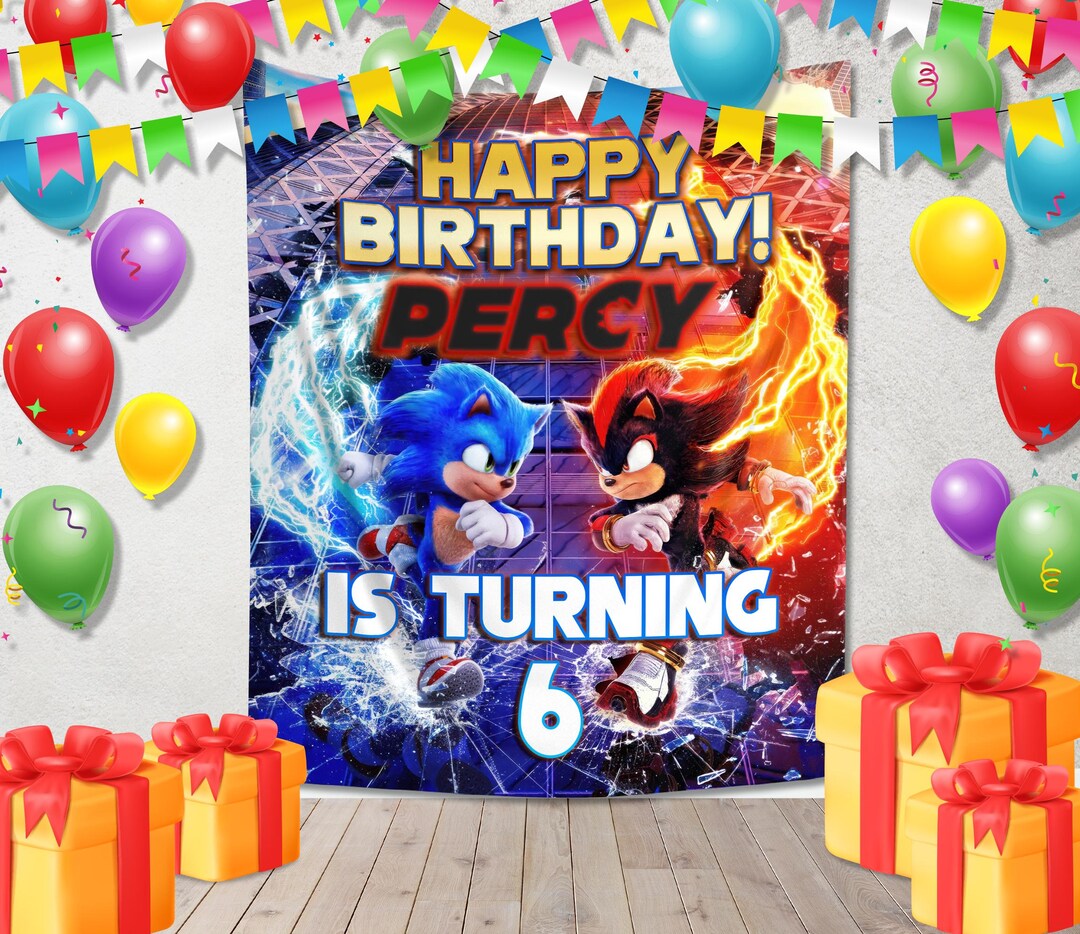 Sonic Birthday Party Backdrop/sonic Hedgehog 3 Birthday Banner/custom ...