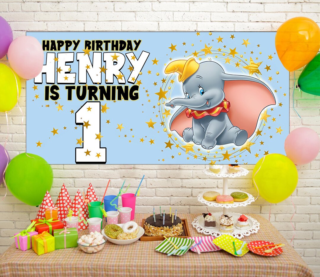 Dumbo Birthday Banner, Circus Elephant Party Decor, Personalized Dumbo ...