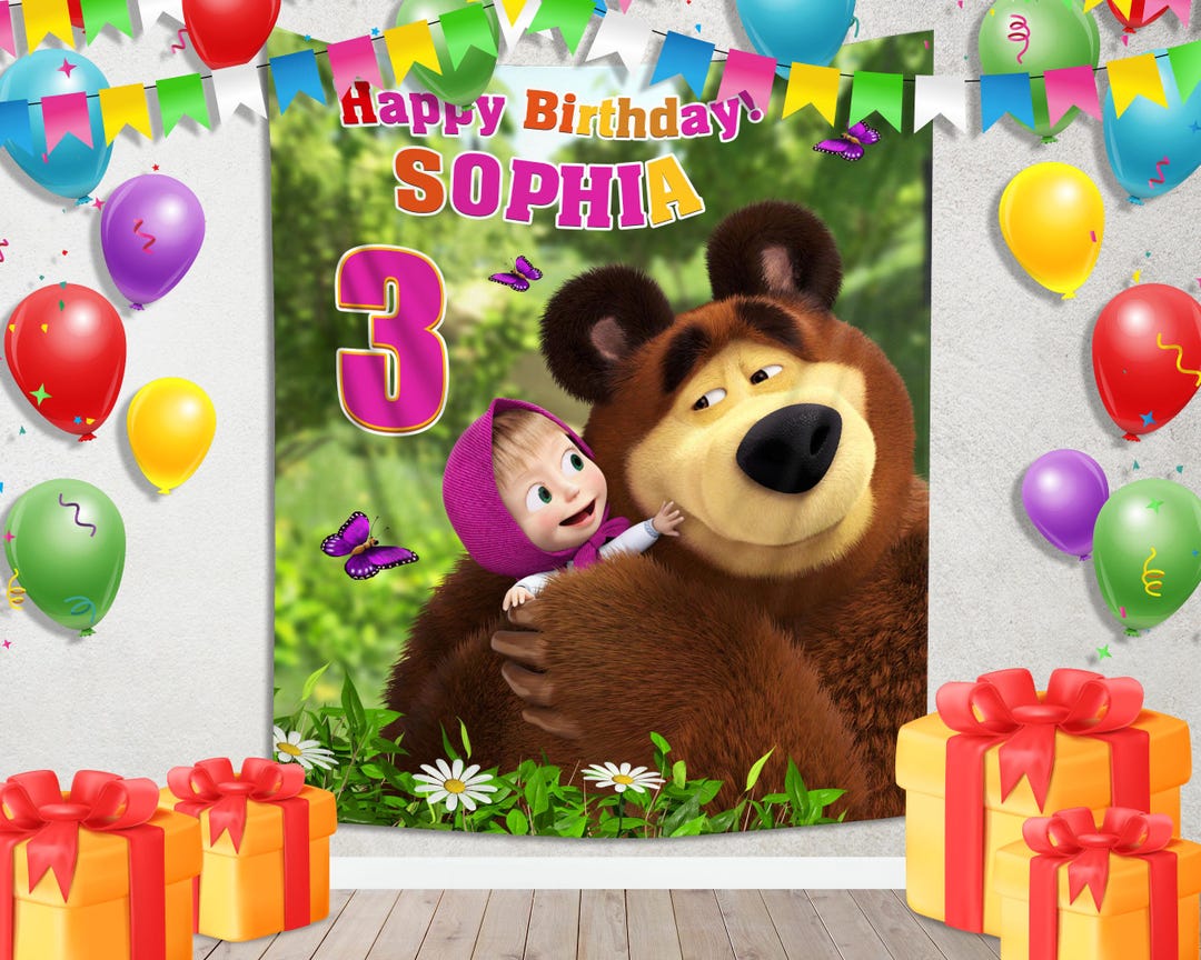 Masha and the Bear Birthday Backdrop/masha and the Bear Birthday Banner ...