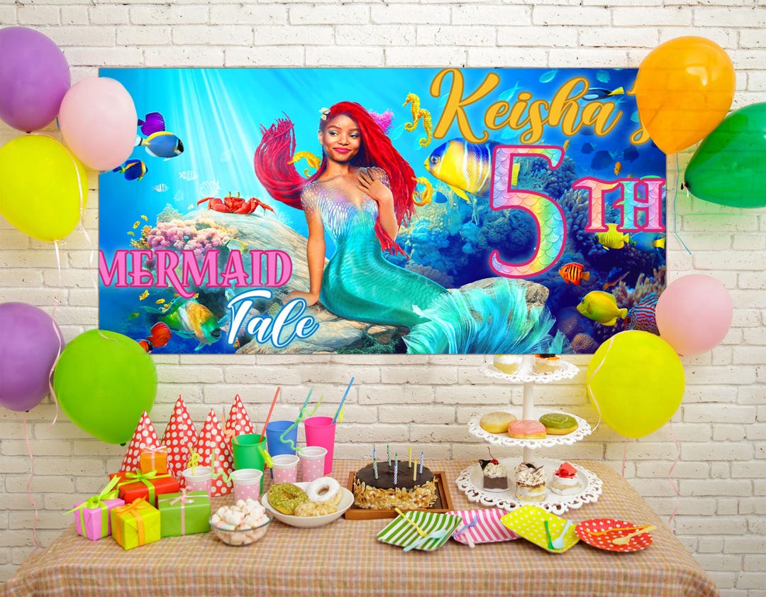 Mermaid Birthday Banner, the Little Mermaid Party Backdrop, Ariel ...