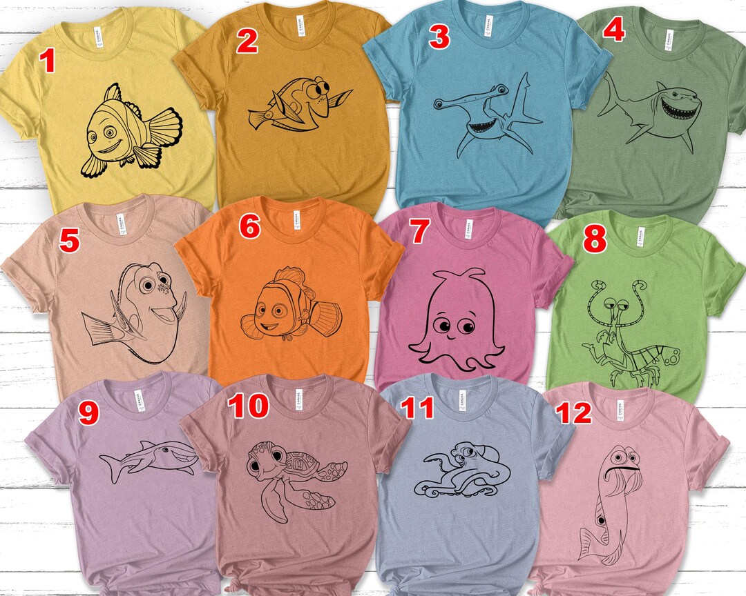 Finding Nemo Disney Shirt, Nemo Marlin Dory Squirt Crush Darla Dory ...