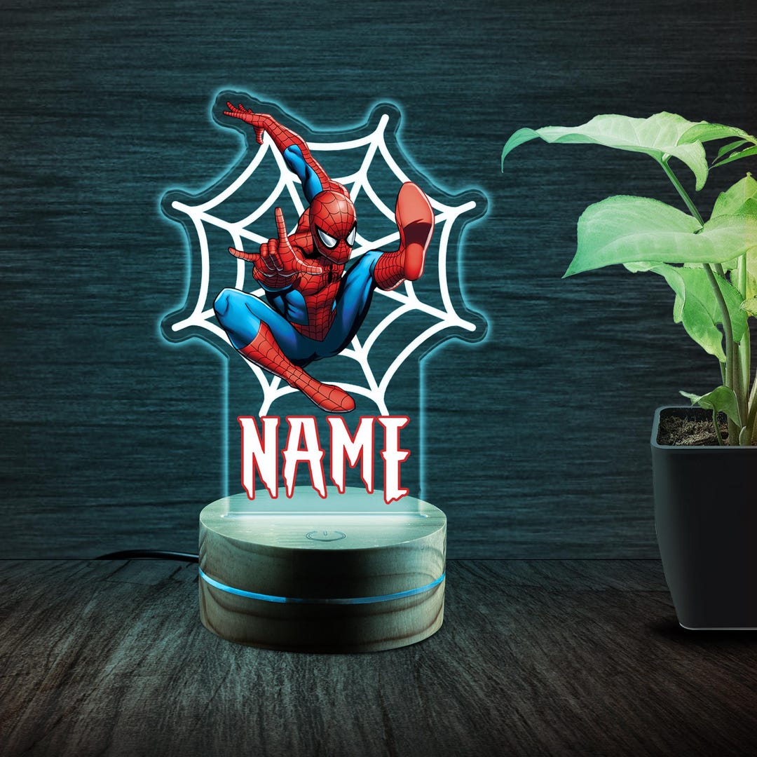 Personalized Spiderman Night Light, Gift Item Lamp, Bedroom Decor, Led ...