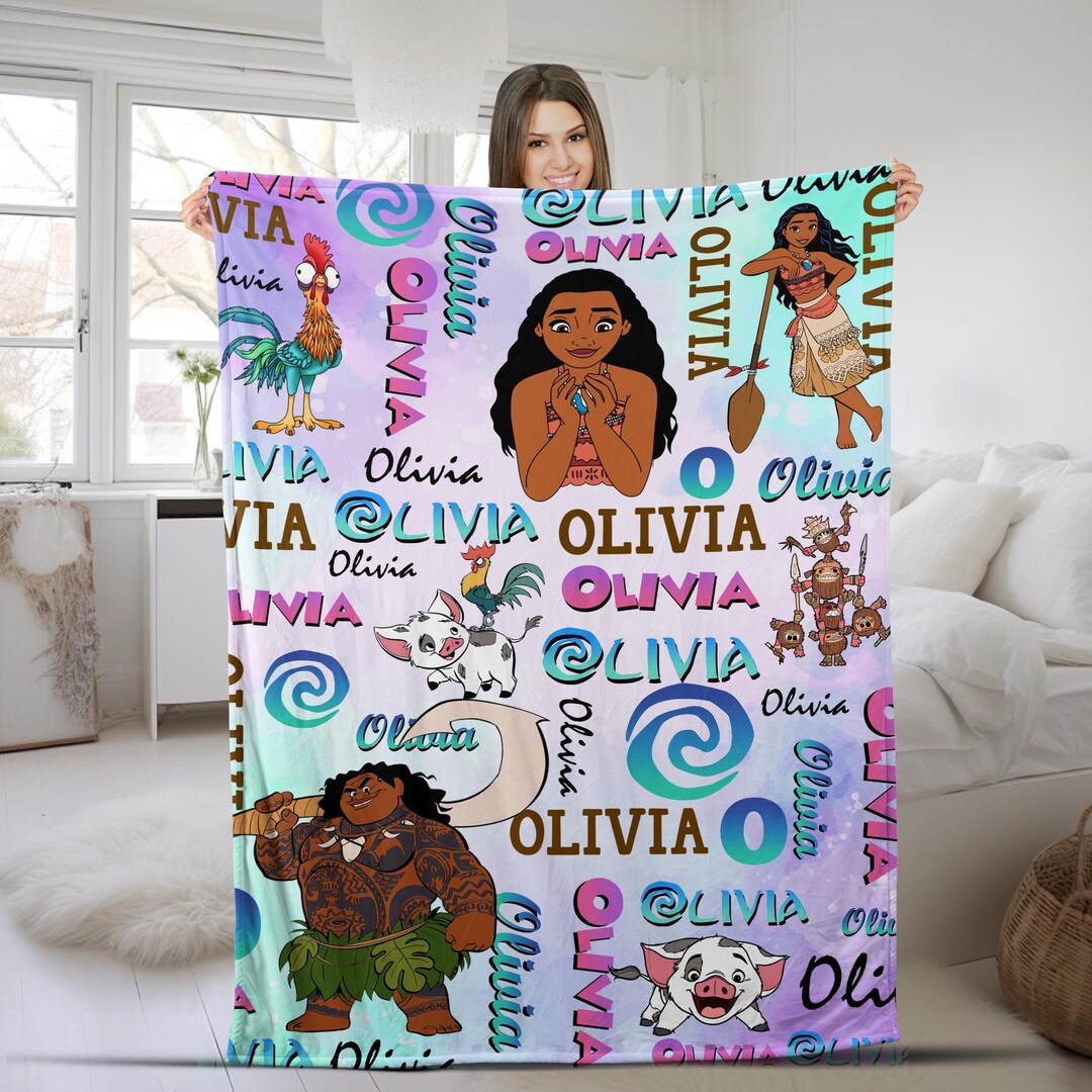 Personalized Watercolor Disney Moana Blanket, Baby Princess Moana ...