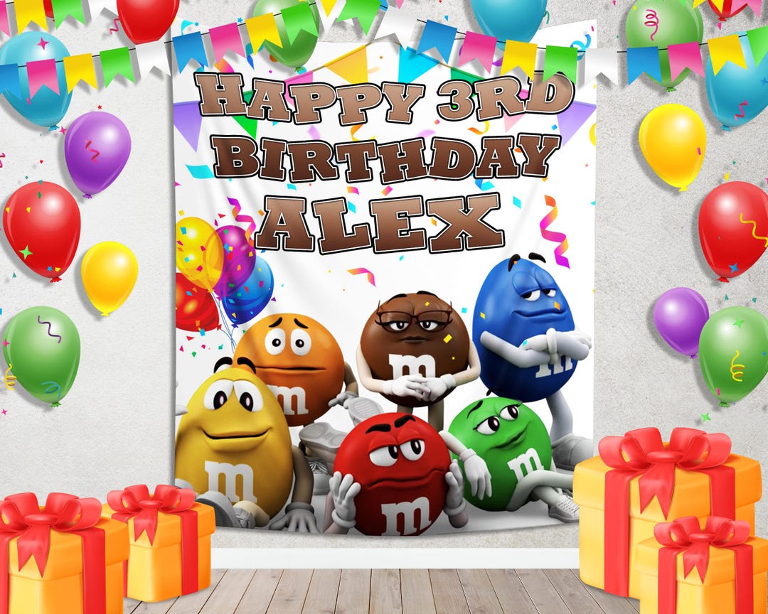 M&M Birthday Banner Personalized Party Backdrop Decoration E1MR23 - Etsy