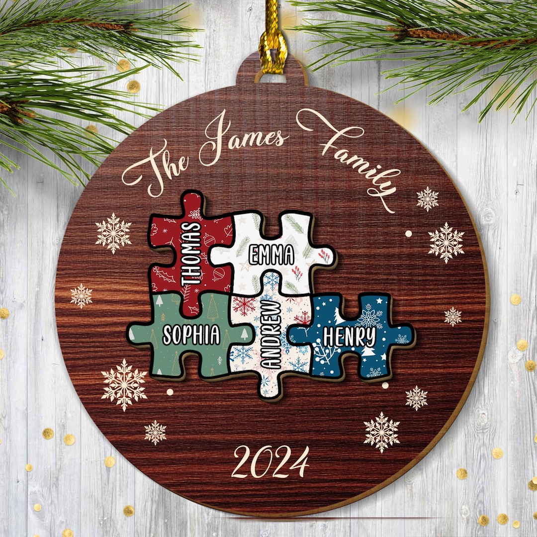 Personalized Puzzle Piece Ornament, Custom Family Puzzle Ornament, Wood ...