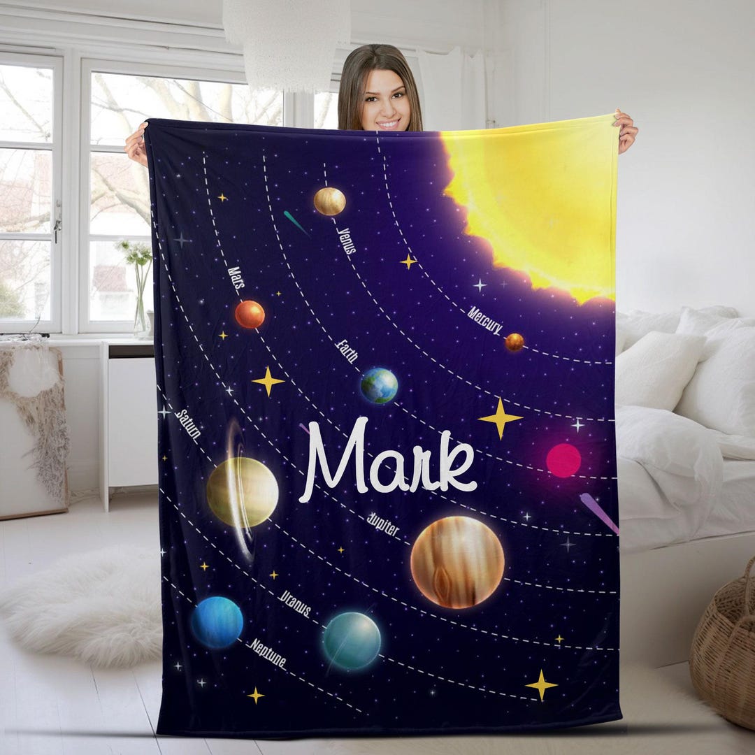 Personalized Solar System Blanket, Boy Blanket, Baby Blanket, Kids ...