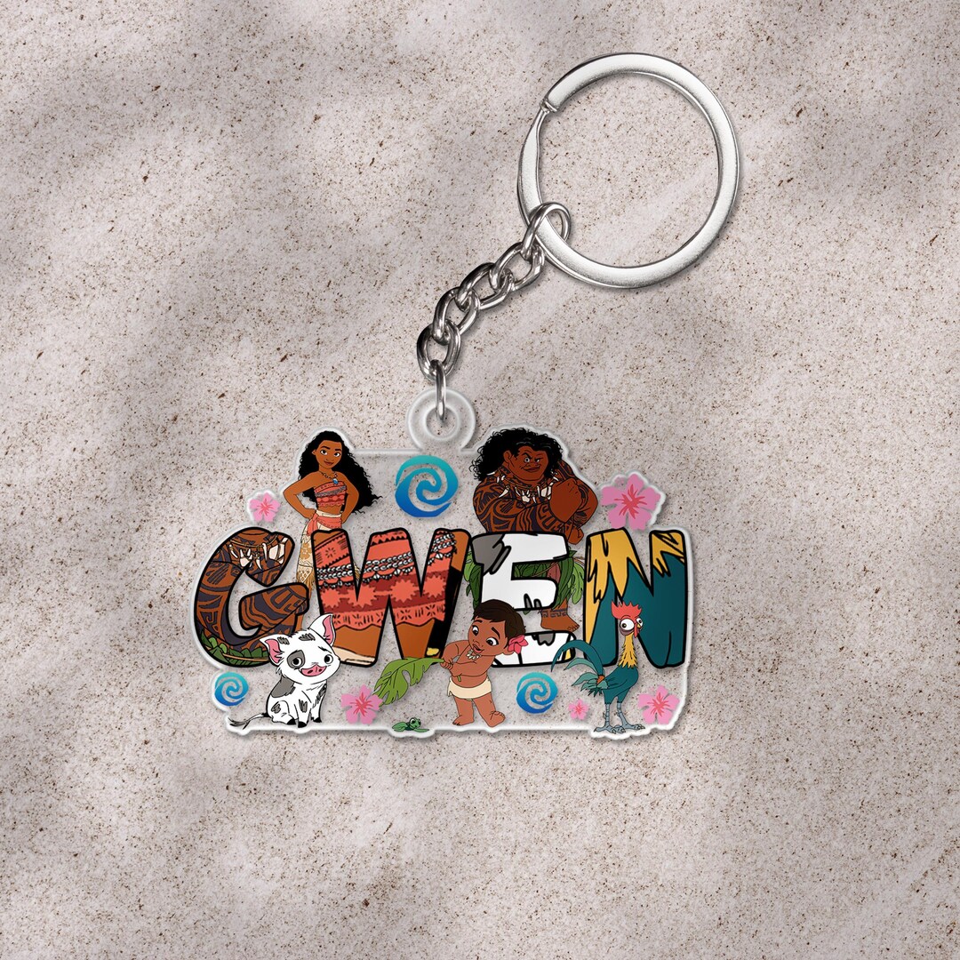 Custom Name Disney Moana Keychain, Disney Princess Moana Birthday Gift ...