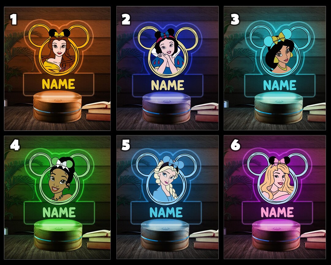 Personalized Disney Princess Night Light, Custom Name Baby Girl Room ...