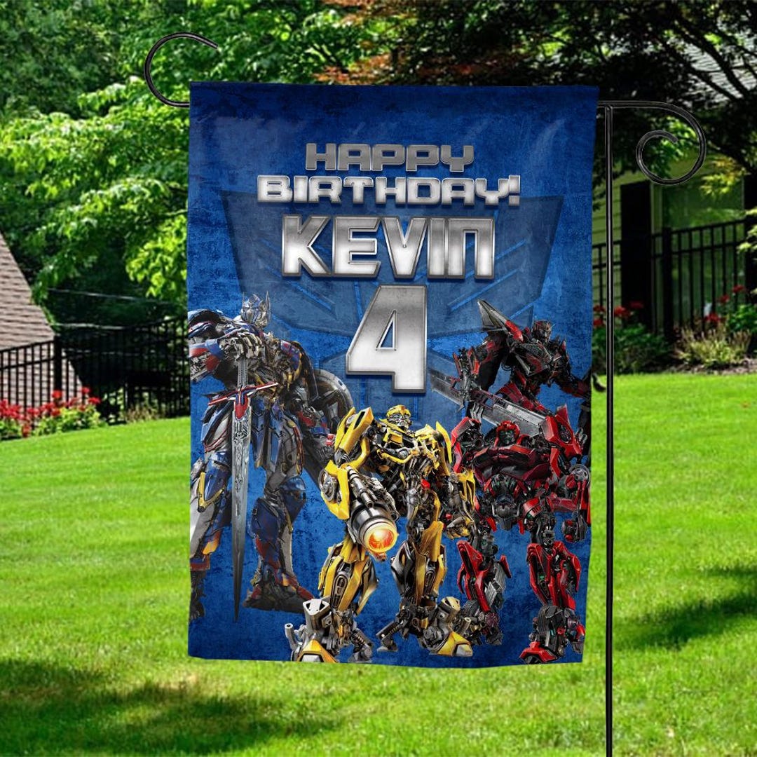 Transformers Birthday Party Garden Flag, Transformers Birthday Flag ...