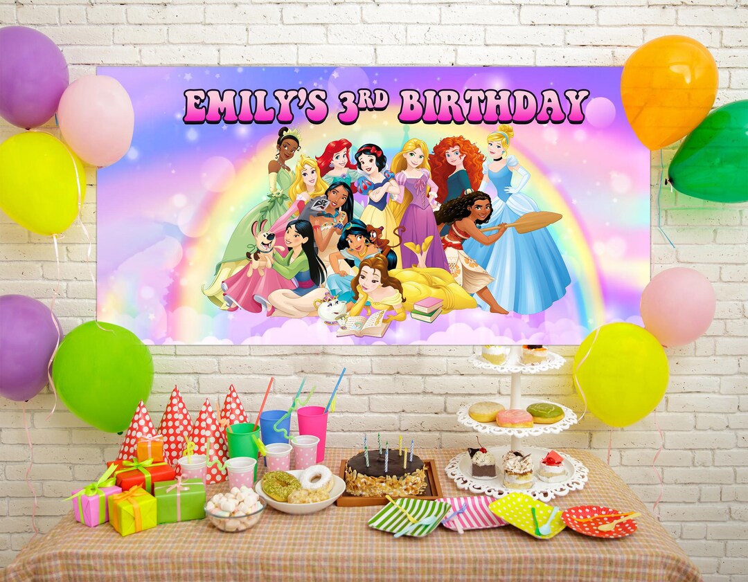 Princess Backdrop Banner, Custom Theme, Personalized Banner, Girl Theme ...