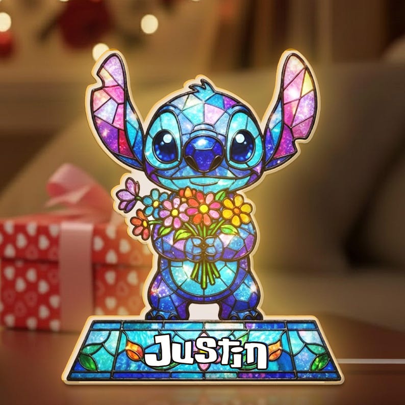 Stitch Night Light With Name, Stained Glass LED Light Box, Custom ...