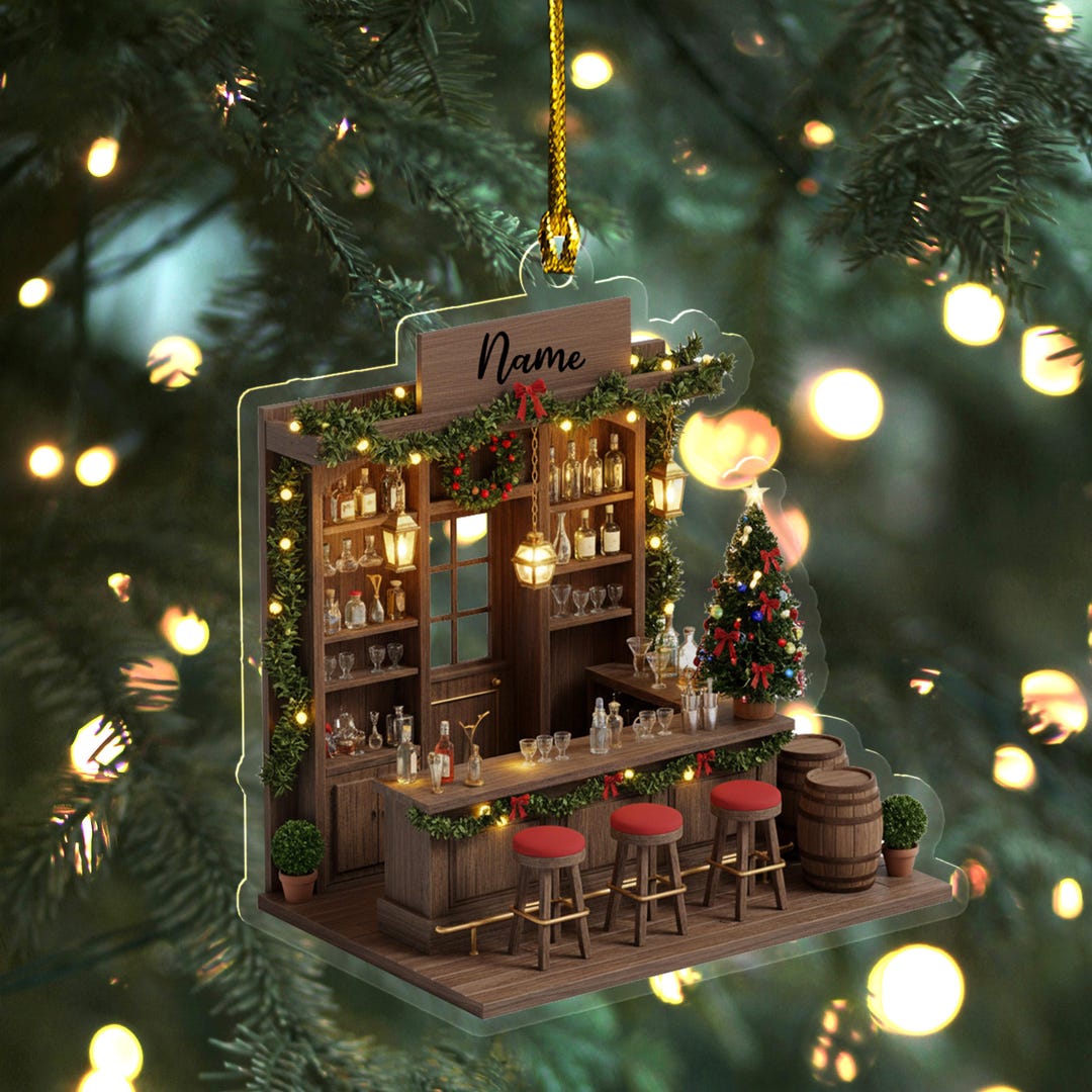 Personalized Mini Bar 2D Ornament, Custom Name Cocktail Bar Christmas ...