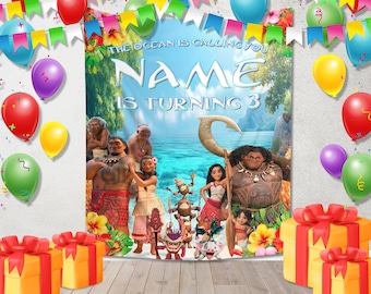 Moana Birthday Party Backdrop/moana Birthday Banner/custom Moana ...