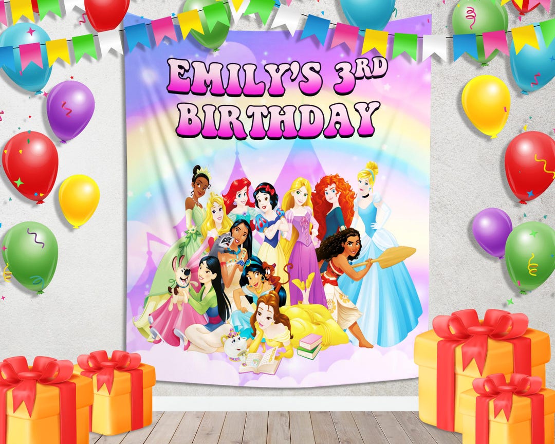 Princess Backdrop Banner, Custom Theme, Personalized Banner, Girl Theme ...