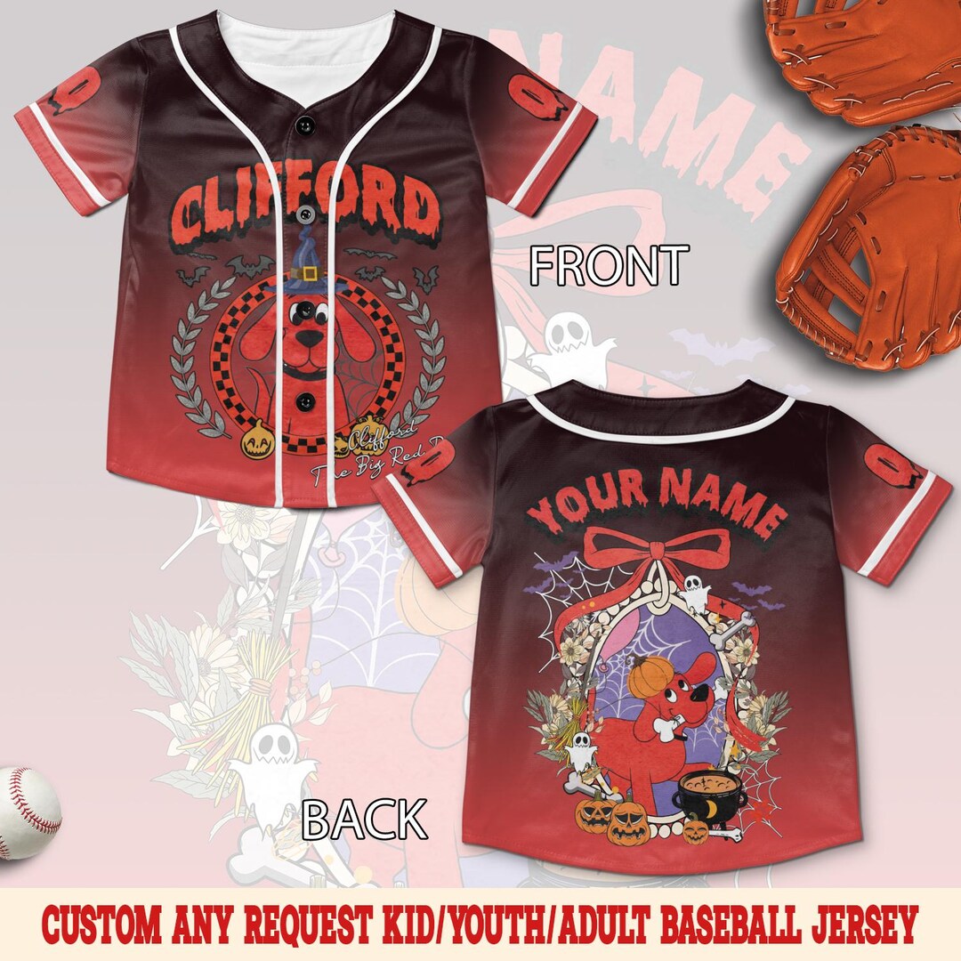 Clifford the Big Red Dog Checkered Halloween Baseball Jersey, Clifford ...