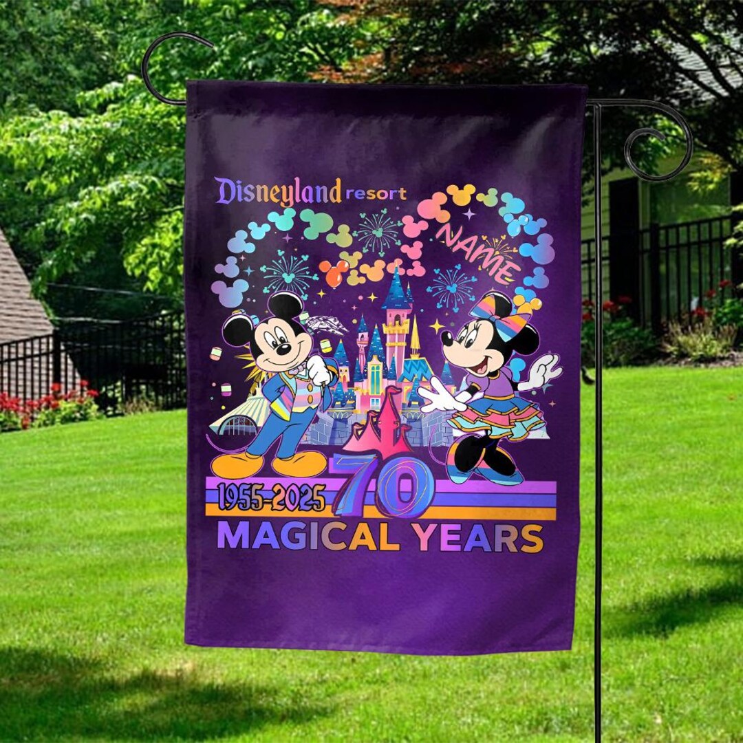 Disneyland 70th Anniversary Garden Flag, Mickey Minnie 70 Years of ...