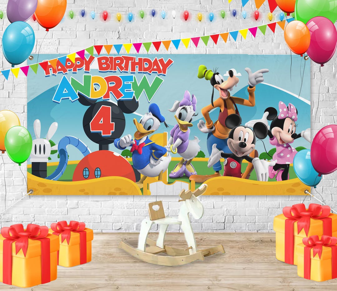 Personalized Mickey and Friends Birthday Backdrop, Disney Birthday ...