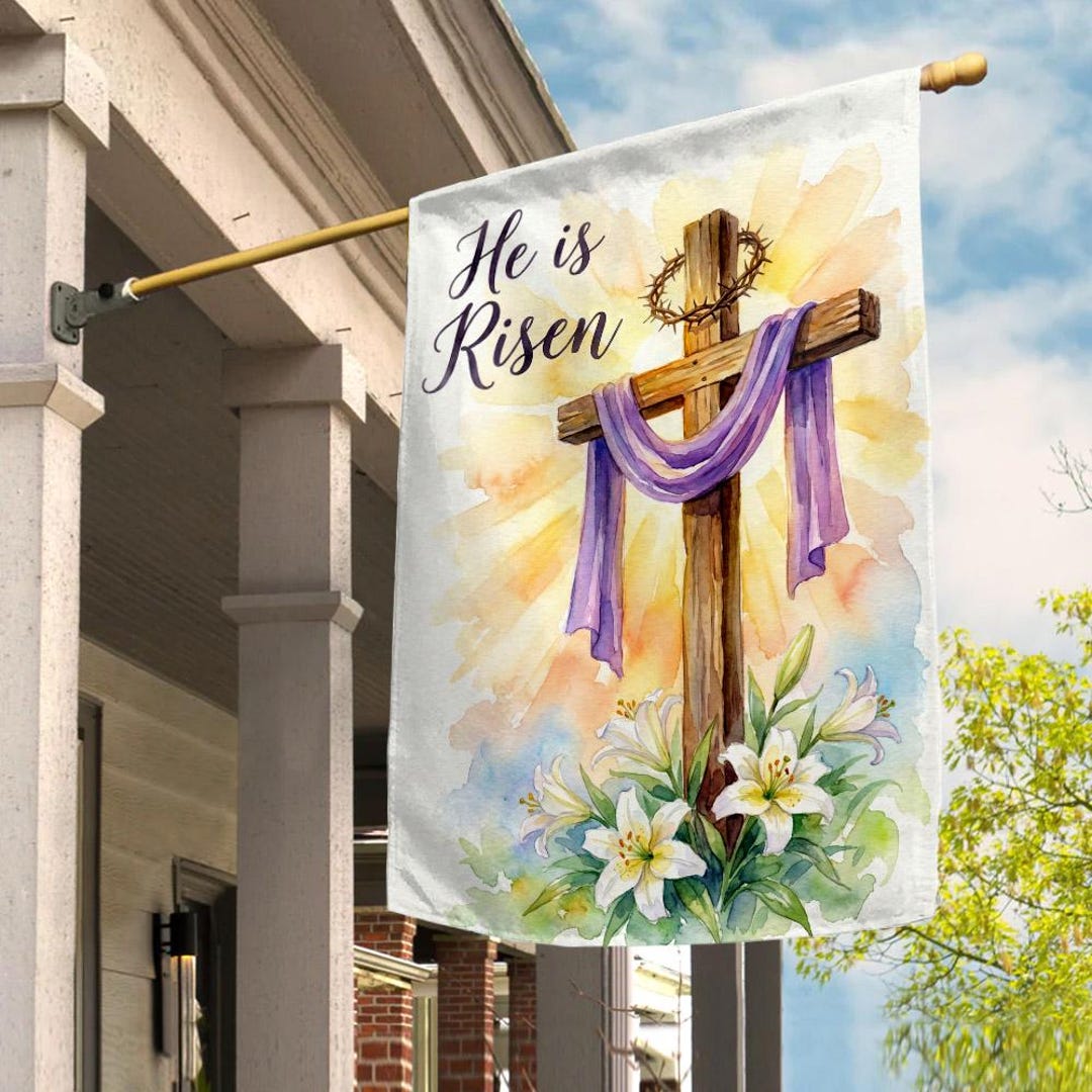 Purple Lent He is Risen Flag, House Banner, Lenten Season Garden Flag ...