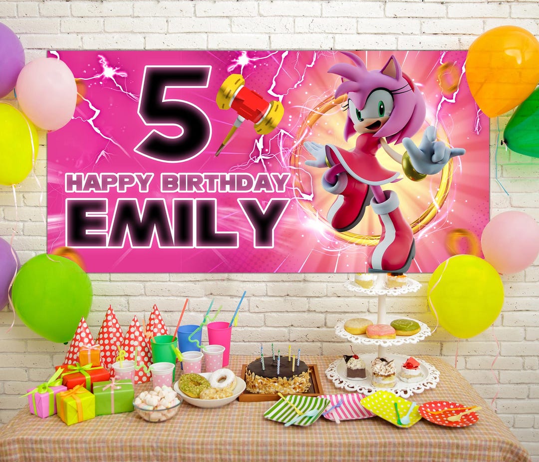 Amy Rose Birthday Party Banner, Amy Rose Birthday Banner Custom, Custom ...