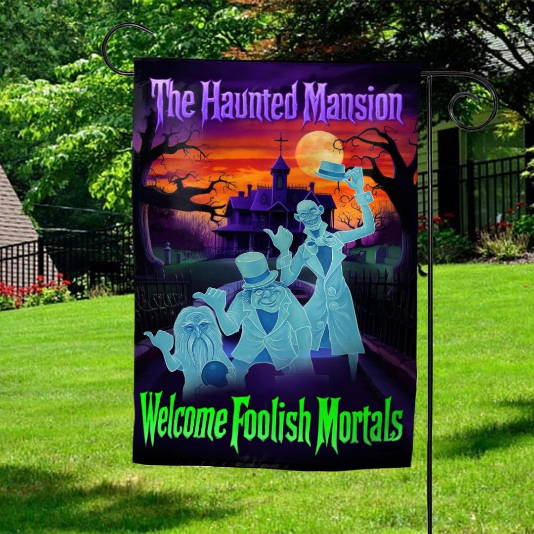 Beware of Hitchhiking Ghosts Flag Garden Flag, the Haunted Mansion Flag ...