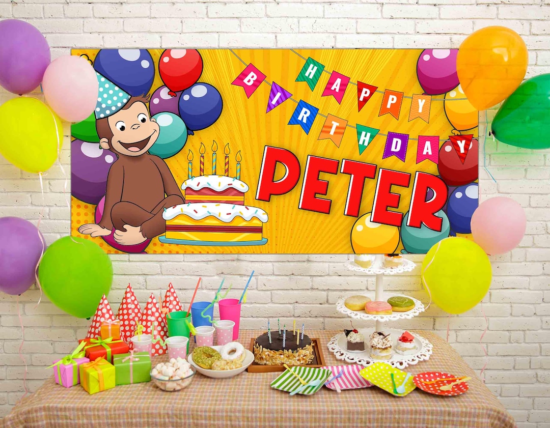 Cartoon Monkey Backdrop for Birthday Party Decoration, Cartoon Monkey ...