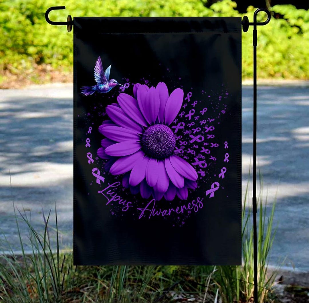 Sunflower Lupus Warrior Garden Flag, Purple Ribbon Flag, Invisible ...