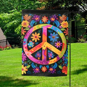 Floral Peace Sign Garden Flag, Peace Flag, Peace Garden Flag, Floral ...