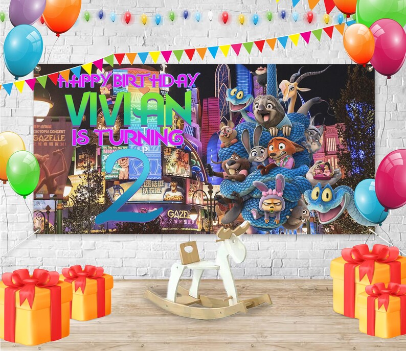 Zootopia 2 Birthday Party Backdrop Zootopia Baby Shower Banner ...