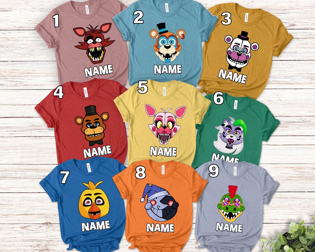 Five Nights at Freddy Inc Characters Group Shirt, Freddy, Glamrock ...