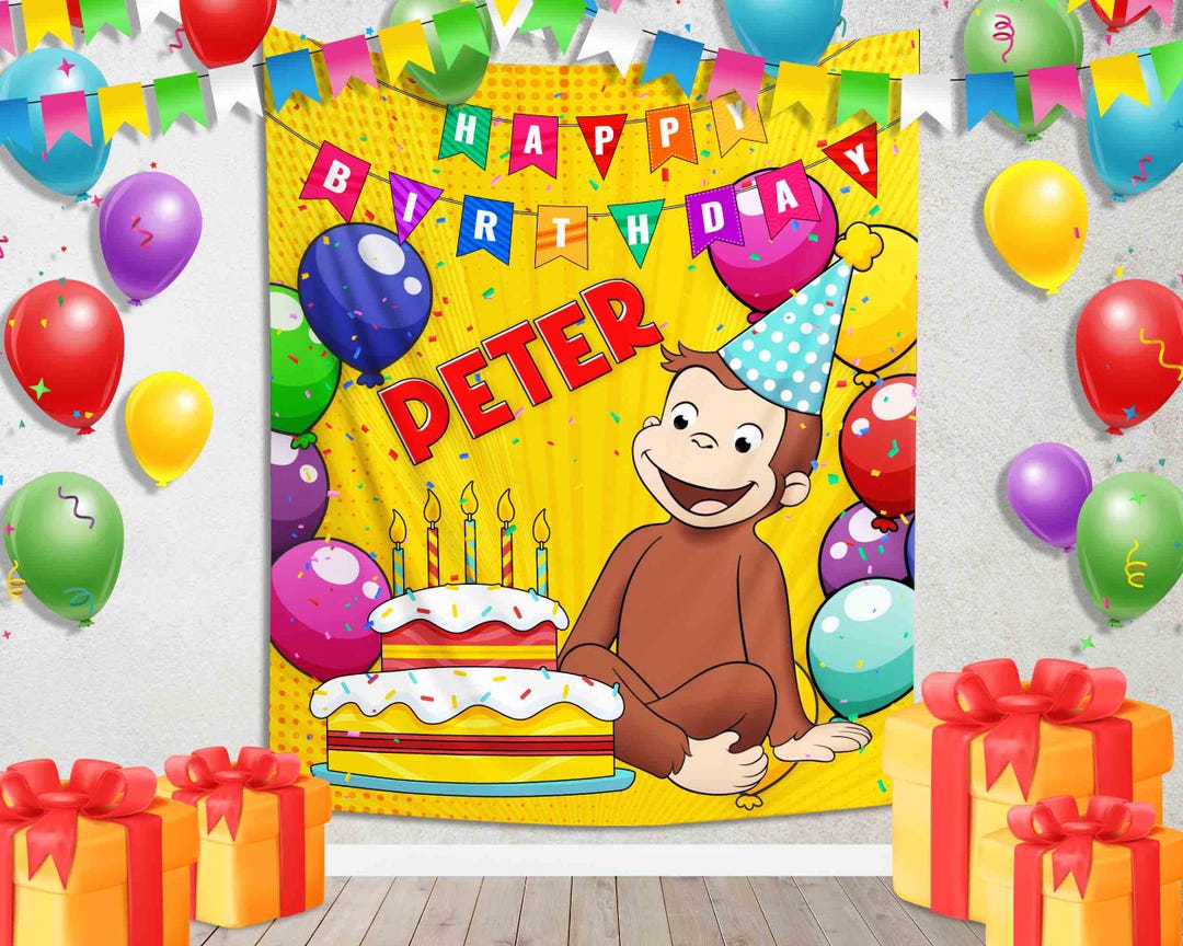 Cartoon Monkey Backdrop for Birthday Party Decoration, Cartoon Monkey ...