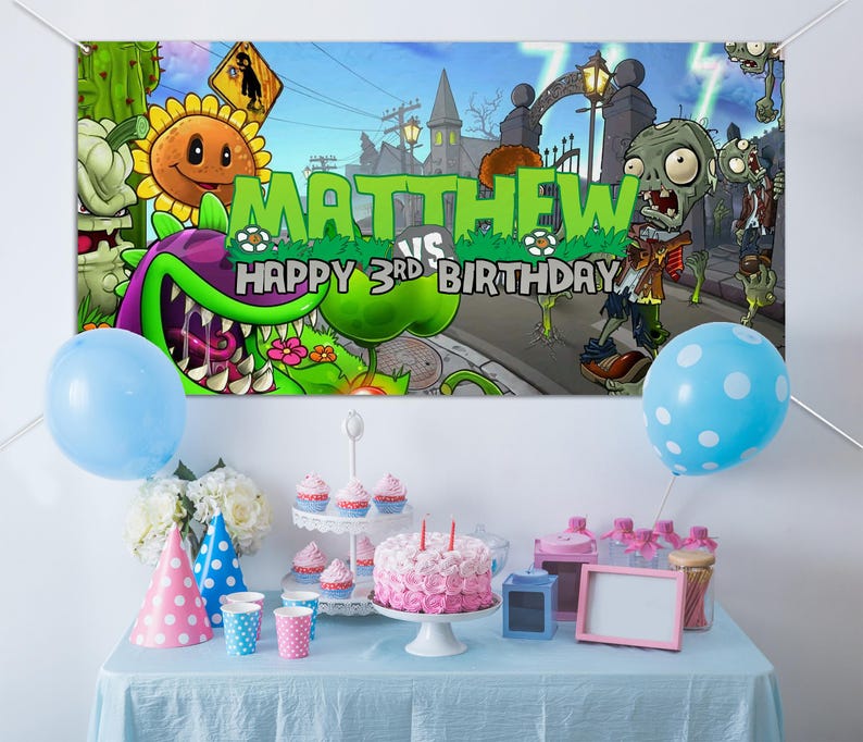 Plants Vs Zombies Birthday Backdrop/plants Zombies Birthday Banner ...