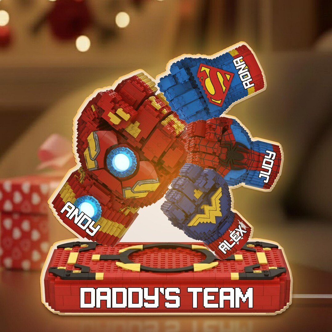 Personalized Superhero Fist Bump Dad Night Light, Custom LED Lamp for ...